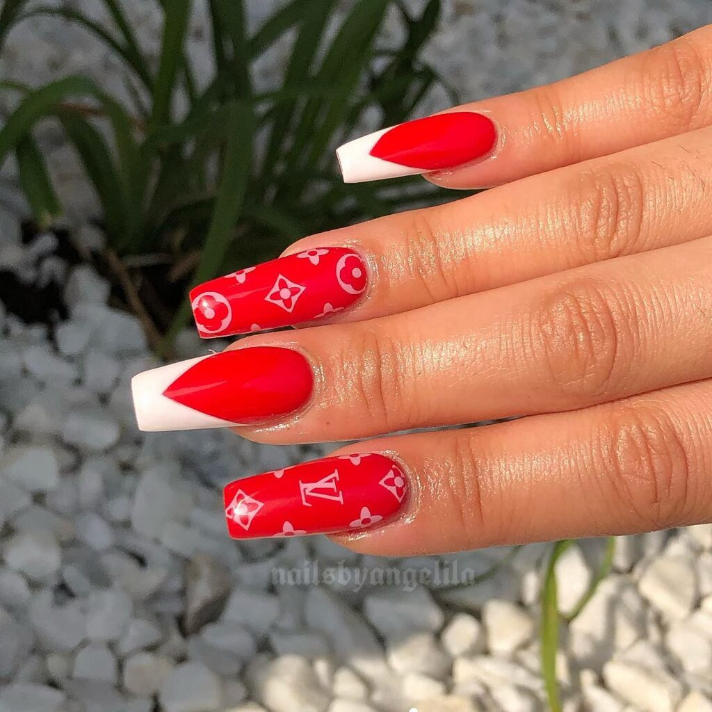 25 Beautiful Designs For Coffin Red And White Nails Nail Designs Daily