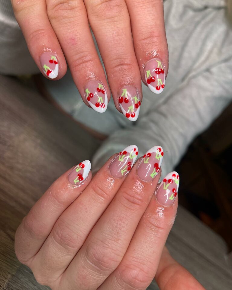 33+ Cherry French Tip Nails Ideas You Will Love - Nail Designs Daily