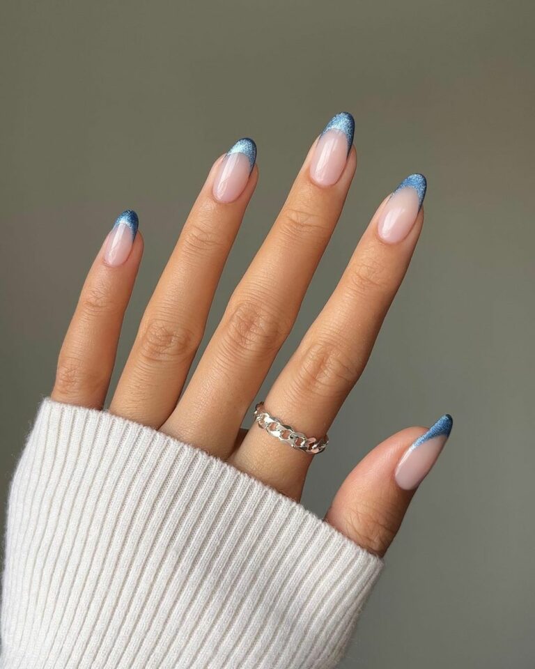 30+ Bold Blue and Silver French Tip Nails to Make a Statement - Nail ...