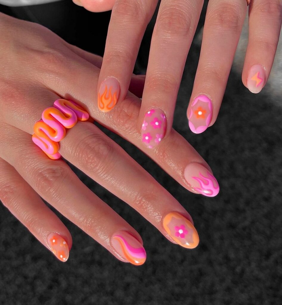 33+ Vibrant Ideas for Pink and Orange Nails - Nail Designs Daily